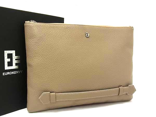 ■新品同様■ EUROKENVY ユーロケンビー レザー クラッチバッグ セカンドバッグ レディース メンズ グレージュ系 FJ2869