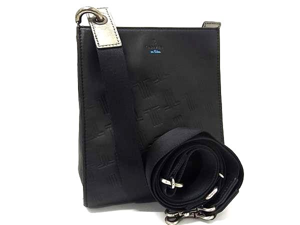 ■極美品■ LANVIN en Bleu ランバンオンブルー レザー ショルダーバッグ クロスボディ 斜め掛け レディース ブラック系 FJ2873