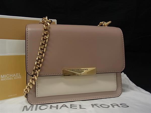 ■新品同様■ MICHAEL KORS マイケルコース レザー チェーン クロスボディ ショルダー 斜め掛け ピンク系×アイボリー系 FJ2884
