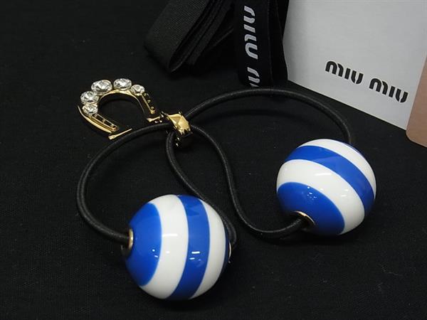 ■新品■未使用■ miumiu ミュウミュウ ヘアゴム ヘアアクセサリー レディース ブルー系×ホワイト系 FJ2979