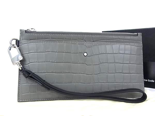 ■新品■未使用■ MONT BLANC モンブラン クロコダイル型押しレザー マルチケース 小物入れ グレー系 FJ2987