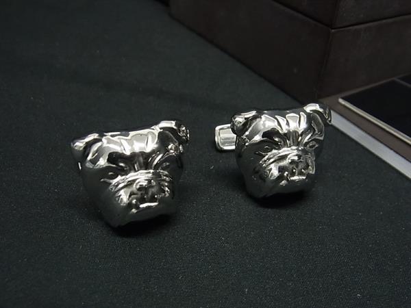 ■美品■ dunhill ダンヒル ブルドッグ カフス カフリンクス ビジネス 紳士 メンズ シルバー系 FJ3012