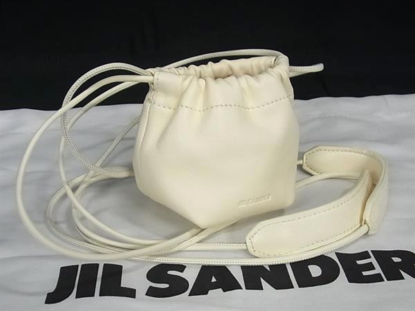 ■極美品■ JIL SANDER ジルサンダー ダンピング レザー 巾着型 ミニ ショルダーバッグ アイボリー系 FJ5500