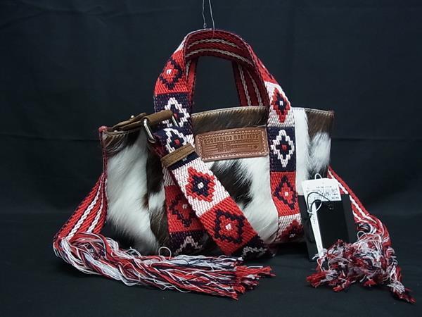 ■極美品■ DSQUARED2 ディースクエアード BROTHERS ハラコ×キャンバス 2WAY ハンドバッグ ショルダー アイボリー系 FJ5505