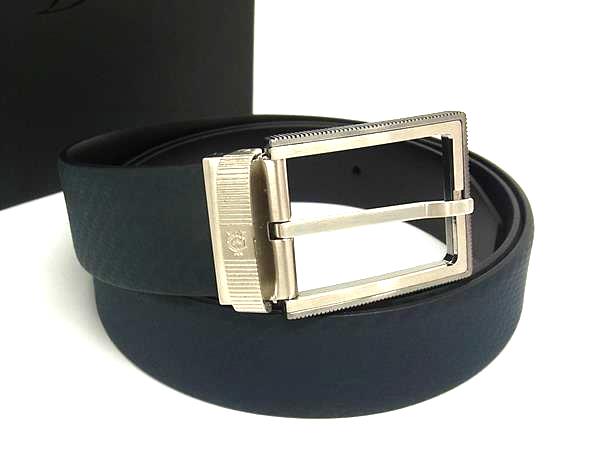 ■新品同様■ S.T.Dupont エス･テー･デュポン レザー シルバー金具 ベルト 表記サイズ 90/36 メンズ ネイビー系 FJ5682