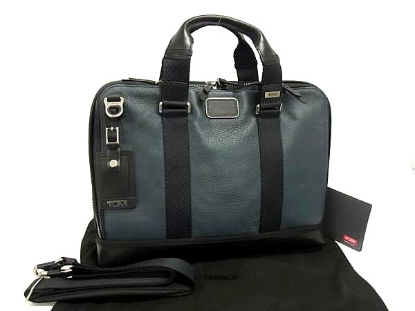 ■新品同様■ TUMI トゥミ 92390DSK2 レザー 2WAY ハンドバッグ ショルダー ビジネスバッグ ネイビー系×ブラック系 FJ7586