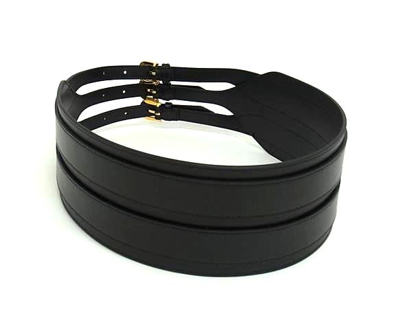 ■美品■ Giuliva Heritage ジュリヴァヘリテージ レザー ゴールド金具 バックル ベルト レディース ブラック系 FK1818