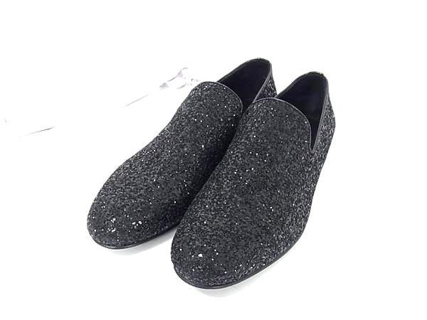 ■極美品■ JIMMY CHOO ジミーチュウ グリッター ドレスシューズ スリッポン サイズ 42(約27cm) 靴 メンズ ブラック系 FK6594