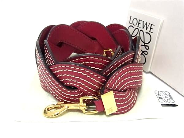 ■美品■ LOEWE ロエベ ウェービー レザー バッグ用 ショルダーストラップ 肩掛け レディース ボルドー系 FL4136