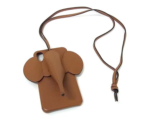 ■美品■ LOEWE ロエベ アナグラム レザー エレファント iPhoneX/XS 対応 アイフォンケース スマホケース ブラウン系 FL5658