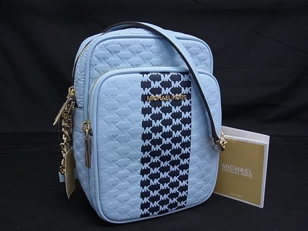 ■新品同様■ MICHAEL KORS マイケルコース JET SET TRAVEL レザー クロスボディ ショルダーバッグ ライトブルー系 FL6190