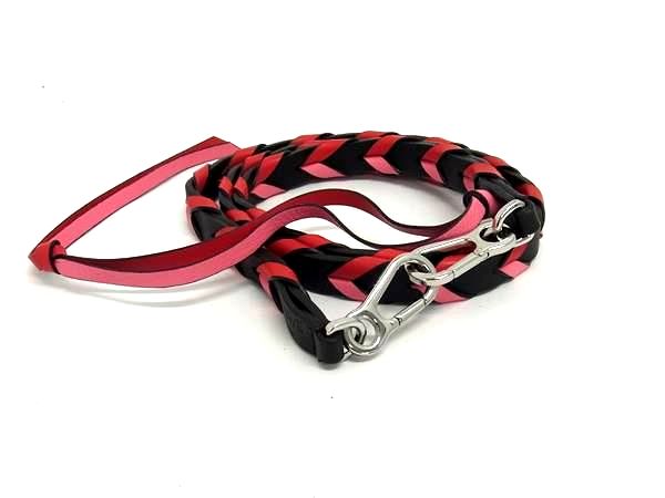 ■美品■ LOEWE ロエベ シン ブレイデッド  レザー バッグ用 ショルダーストラップ ブラック系×ピンク系×レッド系 FL6502