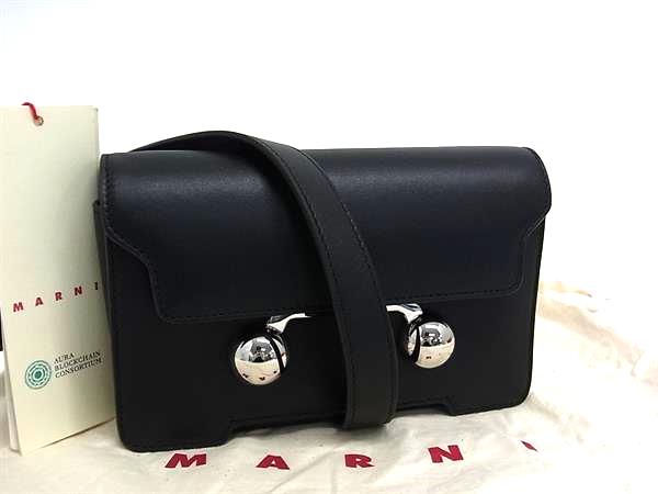 ■新品同様■ MARNI マルニ トランカルー レザー クロスボディ ショルダーバッグ 斜め掛け レディース ブラック系 FL6574