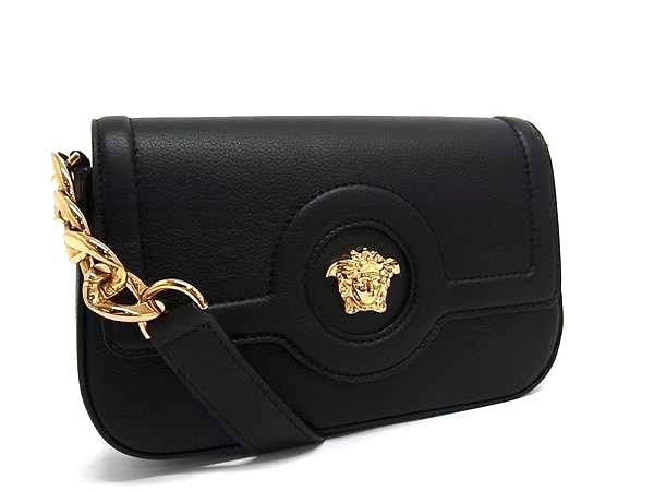 ■新品同様■ VERSACE ヴェルサーチ レザー クロスボディ ショルダーバッグ 斜め掛け 肩掛け レディース ブラック系 FL6611