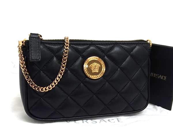 ■新品同様■ VERSACE ヴェルサーチ メデューサ レザー ショルダーバッグ ポシェット レディース ブラック系 FL6623