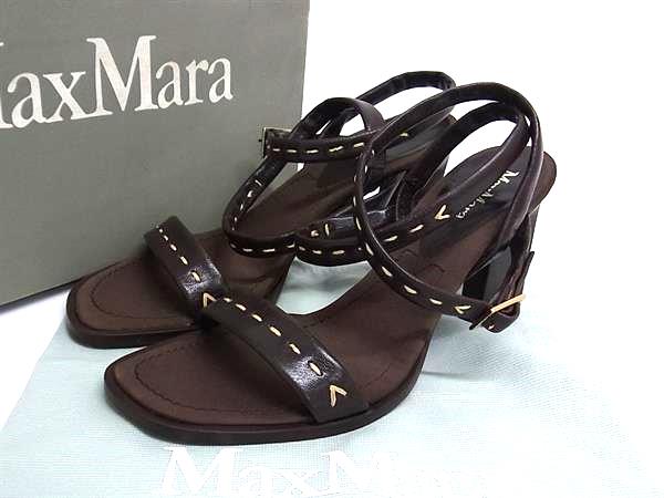 ■新品同様■ Max Mara マックスマーラ レザー ヒール サンダル 表記サイズ 36 (約23.0cm) 靴 シューズ ブラウン系 FL8453