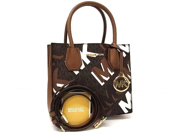 ■新品同様■ MICHAEL KORS マイケルコース PVC×レザー 2WAY クロスボディ ハンドバッグ ショルダーバッグ ブラウン系 FM0001