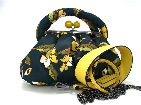 ■極美品■ Weekend Max Mara マックスマーラ パスティチーノ ポリエステル がま口 2WAY ハンドバッグ ショルダー グリーン系 FM0761