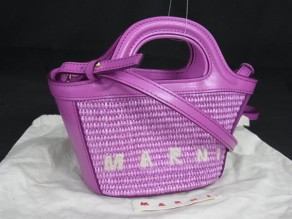 ■新品■未使用■ MARNI マルニ トロピカリア ストロー×レザー 2WAY クロスボディ ショルダー ハンドバッグ パープル系 FM1332