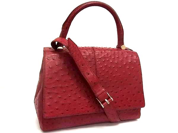 ■極上■本物■極美品■ Max Mara マックスマーラ オーストリッチ 2WAY ワンハンドル ハンドバッグ ショルダー 肩掛け レッド系 FM3872