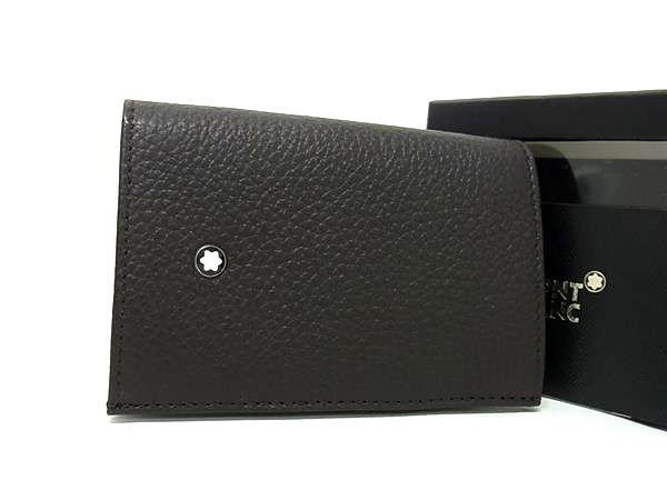 ■新品同様■ MONT BLANC モンブラン レザー 二つ折り 名刺入れ カードケース カード入れ パスケース ダークブラウン系 FM4080