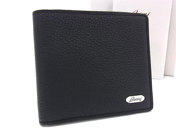 ■極美品■ Brioni ブリオーニ レザー 二つ折り 財布 ウォレット 札入れ カード入れ メンズ ブラック系 FM5477
