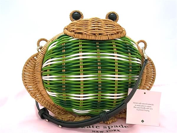 ■極美品■ kate spade ケイトスペード ホプキンス フロッグ ウィッカー  ショルダーバッグ ポシェット ブラウン系 FM6221