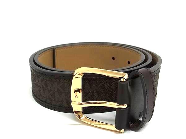 ■新品■未使用■ MICHAEL KORS マイケルコース MK柄 PVC×レザー ベルト 表記サイズM ブラウン系×ゴールド系 FM6246