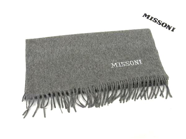 ■新品同様■ MISSONI ミッソーニ カシミヤ100% マフラー ストール ショール 防寒具 メンズ レディース グレー系 FM6700