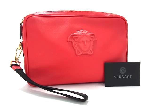 ■極美品■ VERSACE ヴェルサーチ メデューサ レザー クラッチバッグ セカンドバッグ メンズ レディース レッド系 FM7260