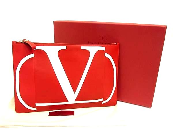 ■極美品■ VALENTINO GARAVANI ヴァレンティノ ガラヴァーニ ロックスタッズ レザー クラッチバッグ セカンドバッグ レッド系 FM7320