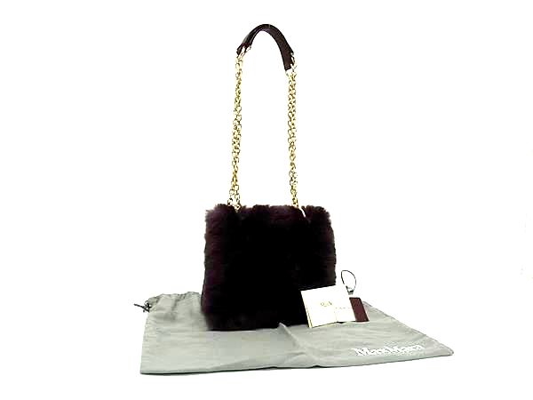 ■新品同様■ Max Mara マックスマーラ レザー×ラビットファー 2WAY ハンドバッグ ショルダー クロスボディ ボルドー系 FM8278