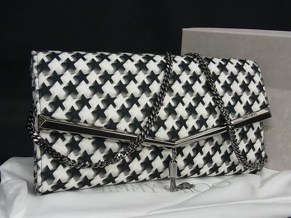 ■新品同様■ JIMMY CHOO ジミーチュウ エリシュ フェルト チェーン 2WAY クラッチ ショルダーバッグ ウォレット ホワイト系 FN1664
