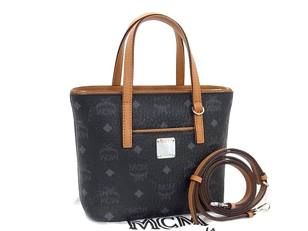 ■新品■未使用■ MCM エムシーエム ヴィセトス柄 モノグラム レザー 2WAY ハンドバッグ トートバッグ ショルダー ブラック系 FN1667