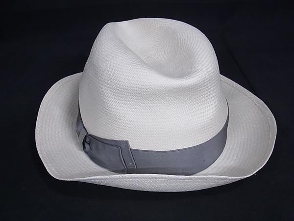 ■極美品■ BORSALINO ボルサリーノ ストロー100％ ハット 帽子 表記サイズ 61 レディース アイボリー系×グレー系 FN4916