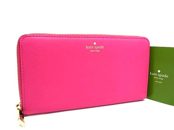 ■新品同様■ kate spade ケイトスペード WLRU2264 レザー ラウンドファスナー 長財布 札入れ 小銭入れ レディース ピンク系 FN4978