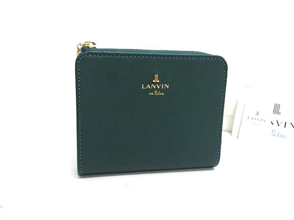 ■新品同様■ LANVIN en Bleu ランバンオンブルー レザー 二つ折り 財布 ウォレット 札入れ 小銭入れ レディース グリーン系 FN5082