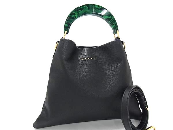 ■新品同様■ MARNI マルニ ヴェニス レザー 2WAY ワンハンドル ハンドバッグ ショルダー 斜め掛け ブラック系×グリーン系 FN5820