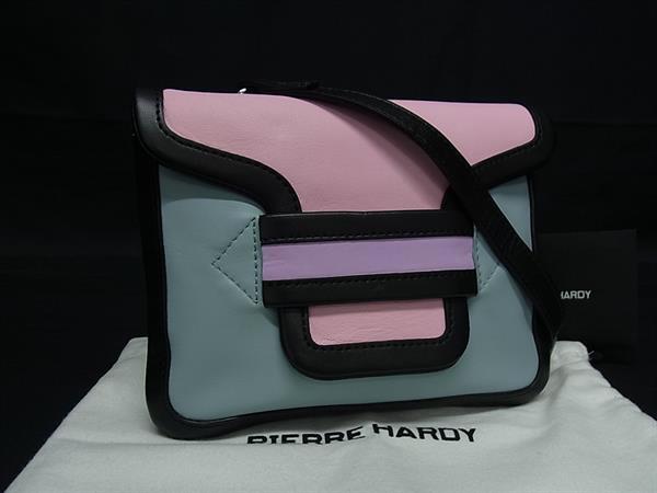 ■新品同様■ PIERRE HARDY ピエールアルディ アルファ レザー クロスボディ ショルダーバッグ ピンク系×ライトブルー系 FN5838