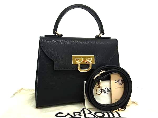 ■極美品■ CARBOTTI カルボッティ グレタ レザー 2WAY ハンドバッグ ショルダー クロスボディ レディース ブラック系 FN5856