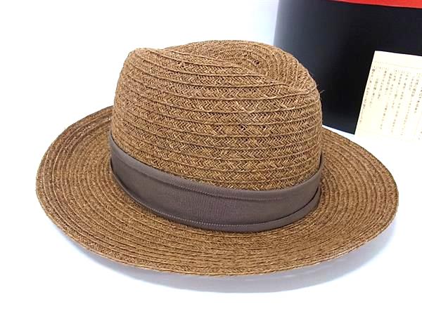 ■新品同様■ Shinaori ISHIDA しな織創芸石田 しな糸100% ハット 帽子 表記サイズM レディース ブラウン系 FN6315