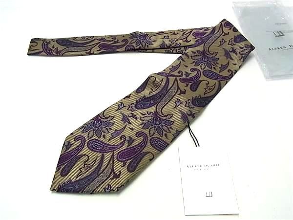 ■新品■未使用■ ALFRED DUNHILL アルフレッドダンヒル シルク100% ペイズリー柄 ネクタイ ビジネス 紳士 メンズ パープル系 FN6327