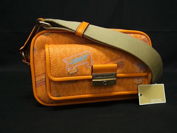 ■新品■未使用■ MICHAEL KORS マイケルコース ブラッドショー ミニカメラバッグ MK柄 PVC×レザー ショルダー オレンジ系 FN6339