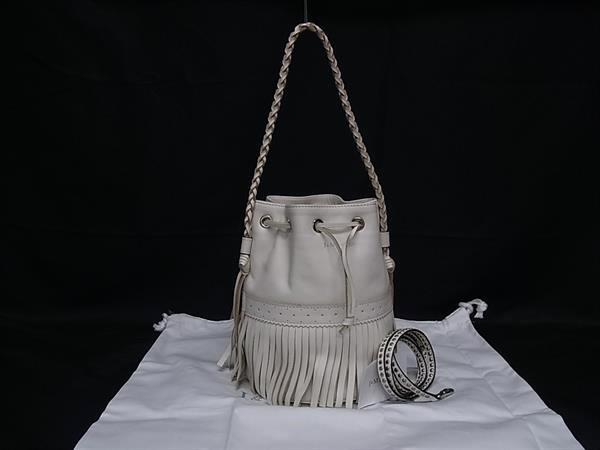 ■新品同様■ J＆M DAVIDSON ジェイアンドエムデヴィッドソン カーニバル レザー フリンジ 2WAY ショルダーバッグ アイボリー系 FN6344