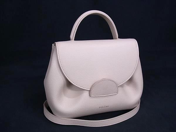 ■極美品■ POLENE ポレーヌ ヌメロ アン ナノ レザー ワンハンドル 2WAY ハンドバッグ ショルダー 肩掛け ライトベージュ系 FN8609