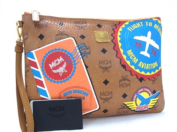 ■新品■未使用■ MCM エムシーエム モノグラム ヴィセトス柄 レザー  クラッチバッグ セカンドバッグ ブラウン系 FN8623