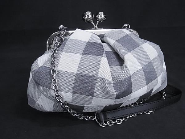 ■極美品■Max Mara マックスマーラ キャンバス がま口 巾着型 クロスボディ ショルダーバッグ レディース グレー系 FP2527