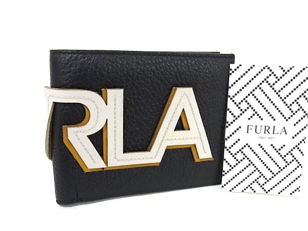 ■極美品■ FURLA フルラ レザー 二つ折り 財布 ウォレット 札入れ 小銭入れ カード入れ メンズ レディースブラック系 FP4696