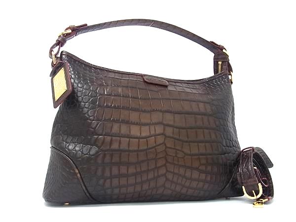 ■極美品■COCOCELUX GOLD ココセリュックスゴールド クロコダイル型押しレザー 2WAY クロスボディ ワンショルダーバッグ  FP4828