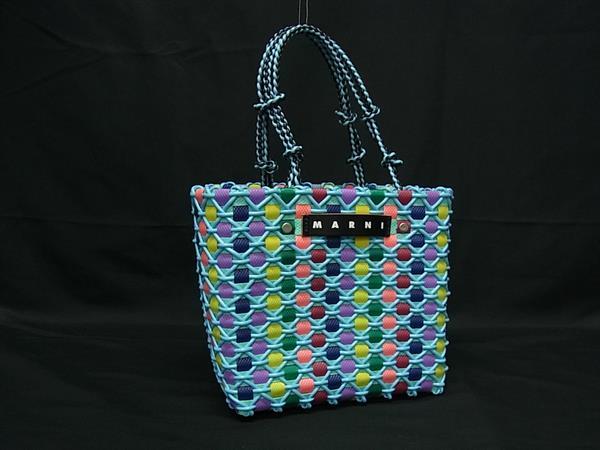 ■新品同様■ MARNI マルニ マーケット フラワーカフェ ケーキバスケット ペイパー ポリプロピレン ハンドバッグ ブルー系 FP5828